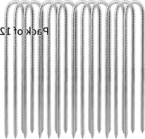 30 cm Galvanized U-Ground Anchors - Pack of 12 - Tent Pegs with Chisel ...