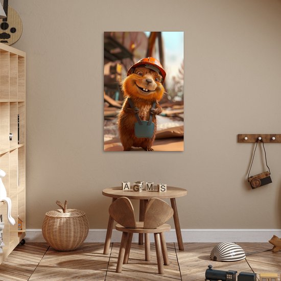 Poster 60x90 cm - Bever - Bouw - Bouwhelm - Dier - Posters - Kamer ...