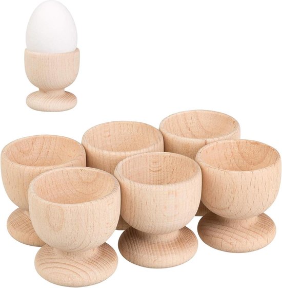 Eierdopjes houten set van 6 - eierbekers ontbijttafel natuurlijk beukenhout/gewaxt | bol