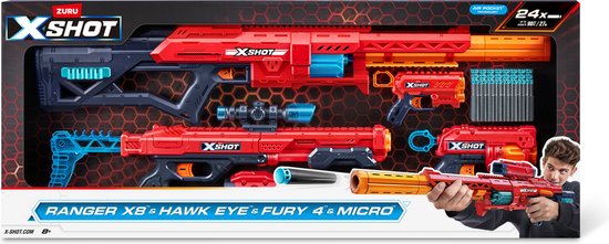 XSHOT Excel Ranger X8 & Hawk Eye & Fury 4 & Micro Combo Pack (24 Darts ...