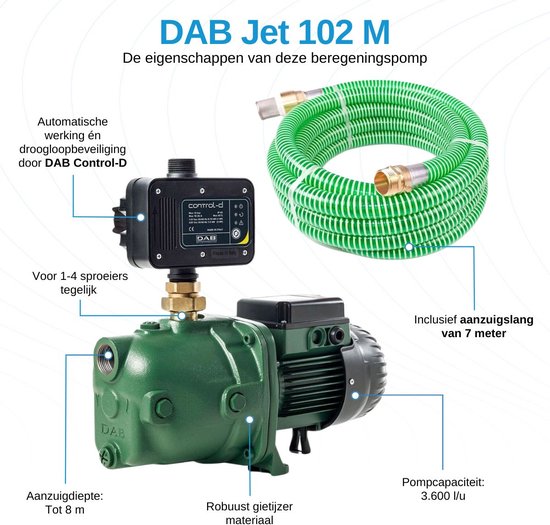 DAB Jet 102 M + DAB Control-D met aanzuigslang 7 meter | bol
