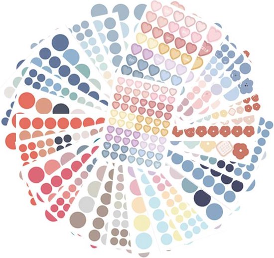 30 vellen schattige washi-tape set - 1200 stuks ronde kleurcodering ...