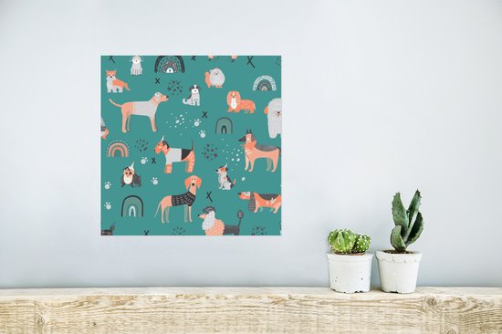 Poster Honden illustratie met verschillende soorten honden tegen een ...