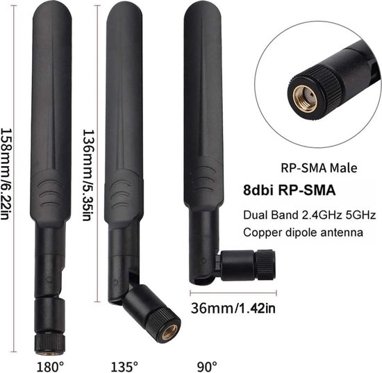 8dBi Dual Band WiFi Antenne - 2.4GHz/5GHz/5.8GHz - RP SMA Mannelijk - 21CM U.FL/IPEX... | bol
