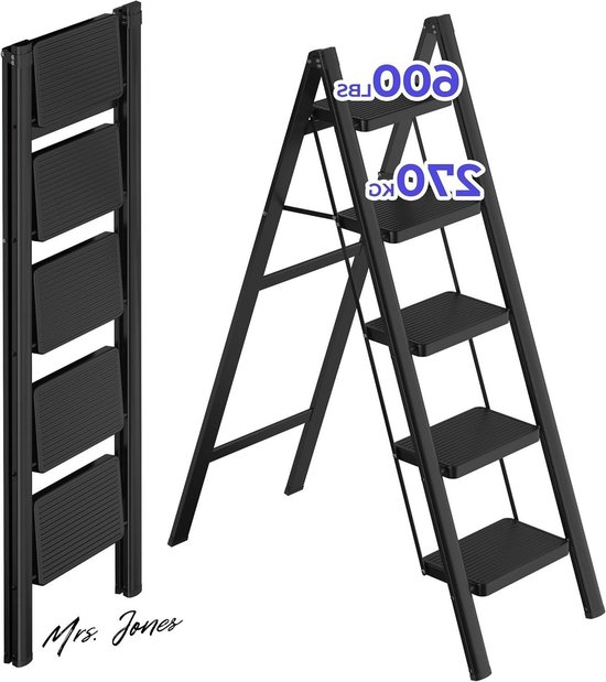 Mrs. Jones Huishoudladder Vouwladder Antislipmat Opvouwbaar Heavy Duty ...