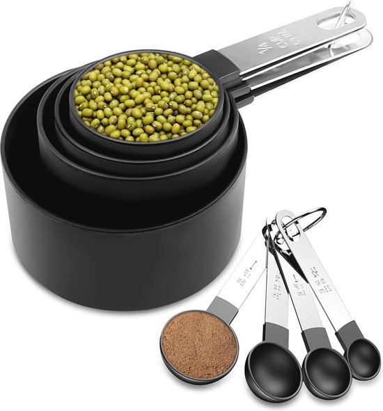 Set van 8 maatlepels en maatbekers van roestvrij staal voor ...