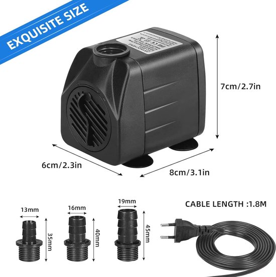 Mini Waterpomp 1800 l/u voor Vijvers en Fonteinen - Stil en Efficiënt | bol