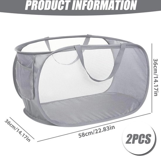 Set of 2 Laundry Baskets Net Large - Foldable Laundry Baskets for Dirty ...