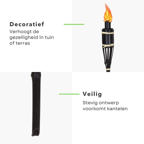 Bamboe Fakkel 60 cm - Tuinfakkel - Zwarte Tuinverlichting - Metalen ...