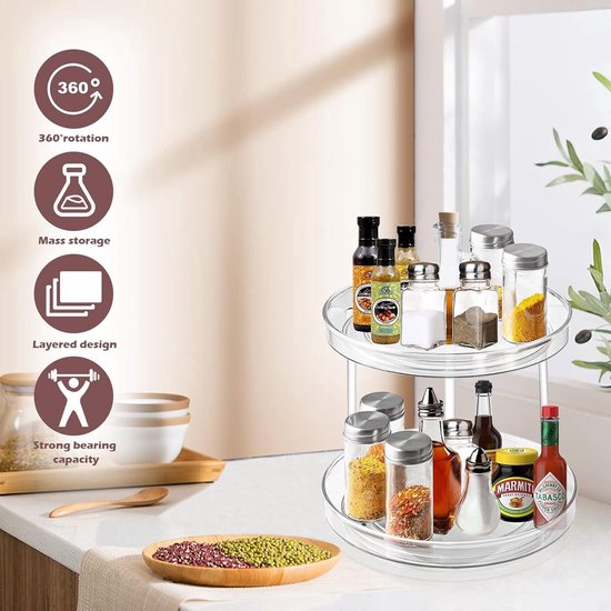 Keukenorganizer, draaibare kruidenhouder, 2 etages, 360 graden draaiplateau,... | bol