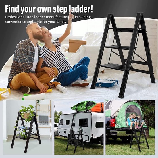 3-traps ladder, praktische vouwladder, brede treden, te gebruiken als ...