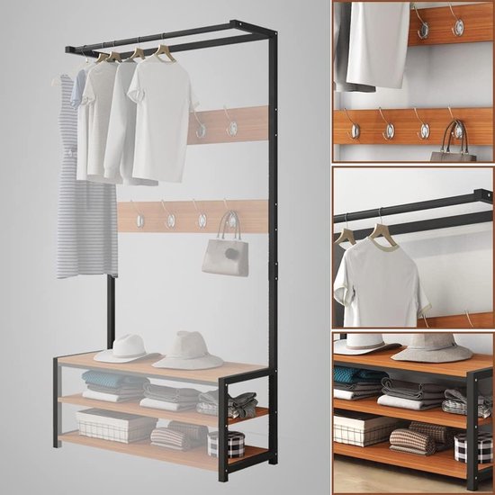 Kapstok met Schoenenbank en Multifunctioneel Opbergsysteem voor Jassen en Schoenen –... | bol