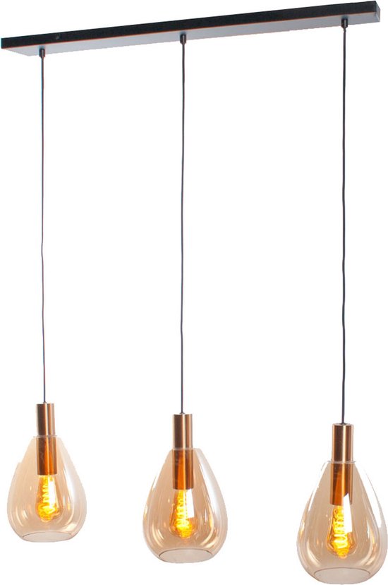 Moderne Hanglamp Dorato | 3 lichts | goud / zwart | glas amber / metaal ...