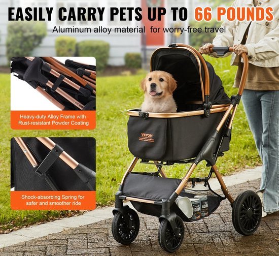 Mrs. Jones - Luxe hondenwagen 2-in-1 - Zwart inklapbare hondenbuggy met ...