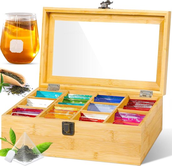 Houten Theedoos 10 vakken 29.5 x 16 x 9 cm - Theekist Theezakjes ...