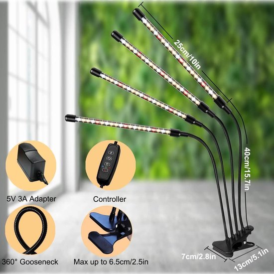 80 LED Full Spectrum Grow Light 4 Heads with Timer - Indoor Plants ...