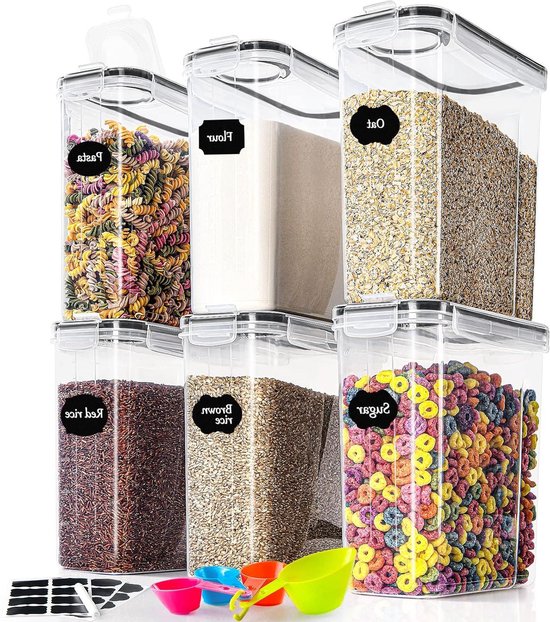Voorraaddozen 6 Stuks - Opbergdoos Keuken - Luchtdicht Plastic - Pasta ...