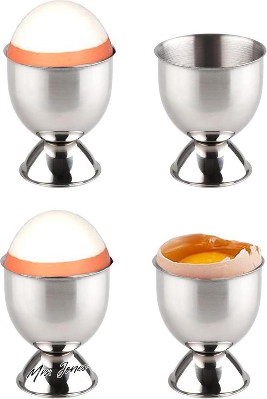 Mrs. Jones Collection Roestvrijstalen eierdopjes - Stapelbaar - Set van 4 - Zilver . | bol