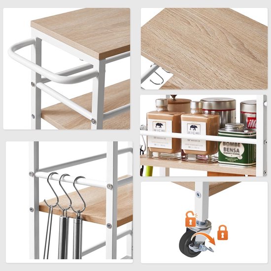 Stevige Metalen Rolkar met 4 Etages en Houten Werkblad - Compact ...