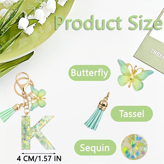 Gegraveerde Sleutelhanger met Hart en Vlinder, Alfabet Letter A-Z voor ...