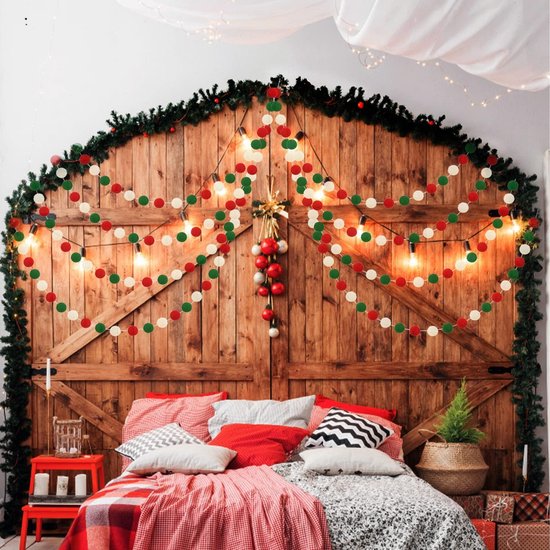Kerstslinger Pompons Rood Wit Groen 3 Stuks - Kerstboom Versiering ...