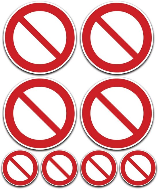 Set van 8 Veiligheidsstickers: Algemeen Verboden Pijl - DIN EN ISO 7010 ...