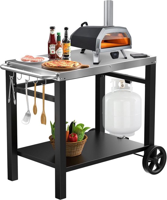 RVS Grillwagen met Wielen voor Pizzaoven en Tafel - Verrijdbare Werkkar ...