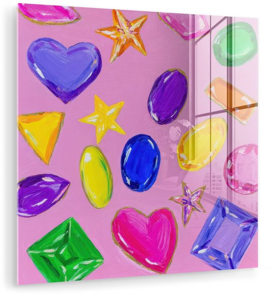 MuchoWow® Glasschilderij 50x50 cm - Schilderij acrylglas - Edelstenen ...