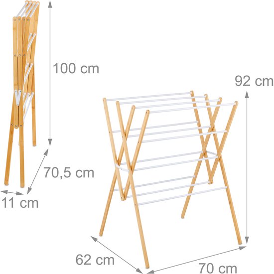 Wasrek pliable - 93 x 70 x 62 cm - sur pied - bambou - blanc | bol