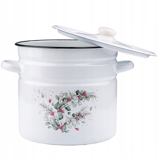 Grote Emaille Pan 12L met Deksel - Eucaliptus Decoratie - Inductie ...