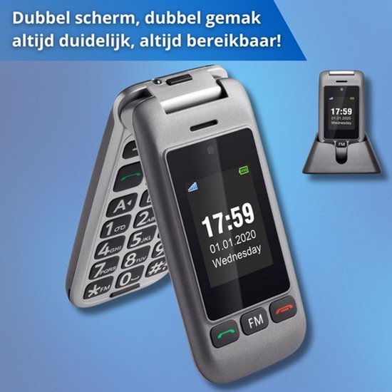 Senioren Telefoon met Extra Batterij - Simlock vrij - Klap GSM - Dubbel ...