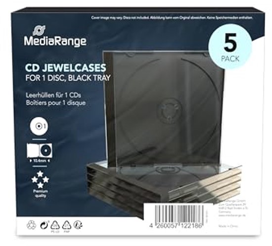 Lege CD-hoes met zwarte lade voor 1 disc - 5 stuks - 10,4 mm | bol