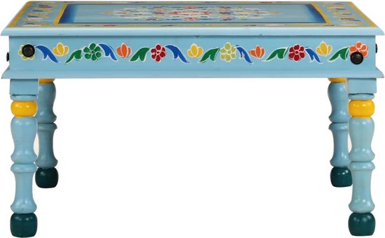 vidaXL - Salontafel - handbeschilderd - massief - mangohout - turquoise ...