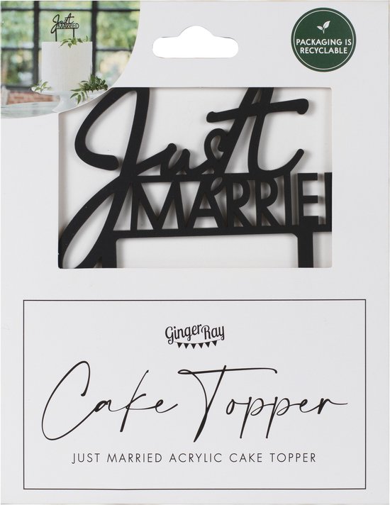 Ginger Ray - Ginger Ray - Zwarte acryl “Just Married” bruidstaart topper | bol