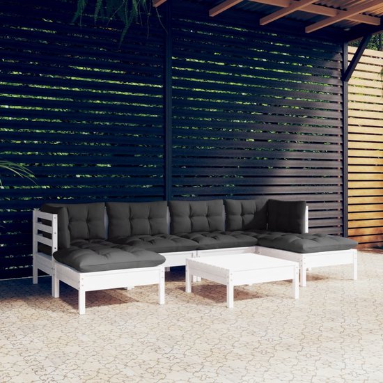 vidaXL 7-delige Loungeset met kussens grenenhout wit - Loungeset ...