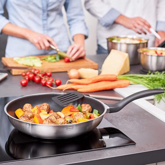 Koekenpan 28 cm, universele pan met antiaanbaklaag, RVS 18/10, inductie ...