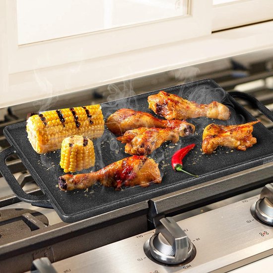 Gietijzeren grillplaten 33 x 21 cm voor oven, fornuis en grill ...