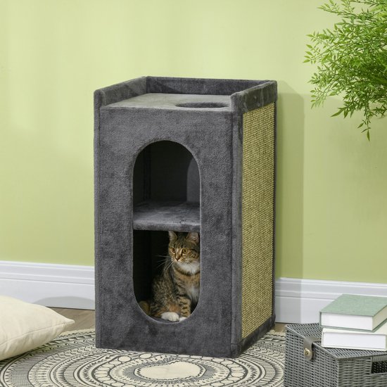 Scratch Bin, 81 cm, kattenkrabpaal met 2 grotten, krastoren met ...