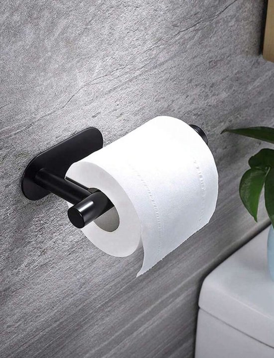 Toiletrolhouder - WC Rolhouder Zwart zonder Boren - Zelfklevend - WC ...