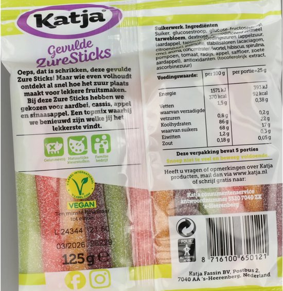 Katja Gevulde Zure Stick mix - 9 x 125 gr - Voordeelverpakking | bol