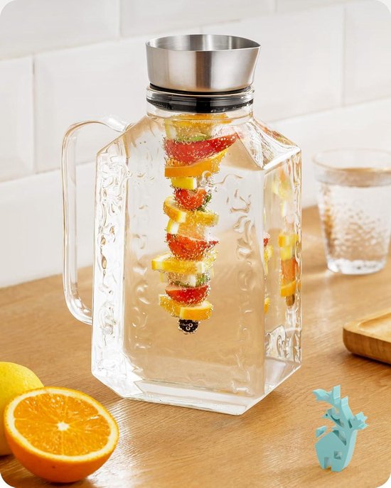 Glass Jug with Lid for Fruit Infuser - Water Pitcher for Fridge Door ...