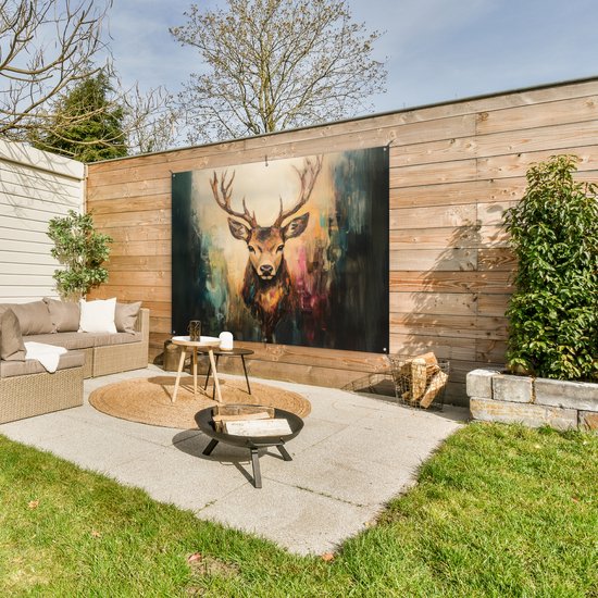 Tuinposter 160x120 cm - Tuindecoratie Hert - Geverfd - Gewei - Bruin ...