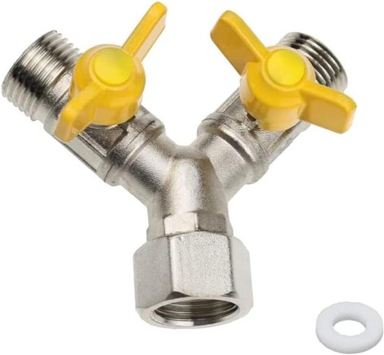 Allecto Plus - Messing Y-verdeler 3-Weg Adapter Klep 1/2 Inch voor Wasmachine Badkamer... | bol