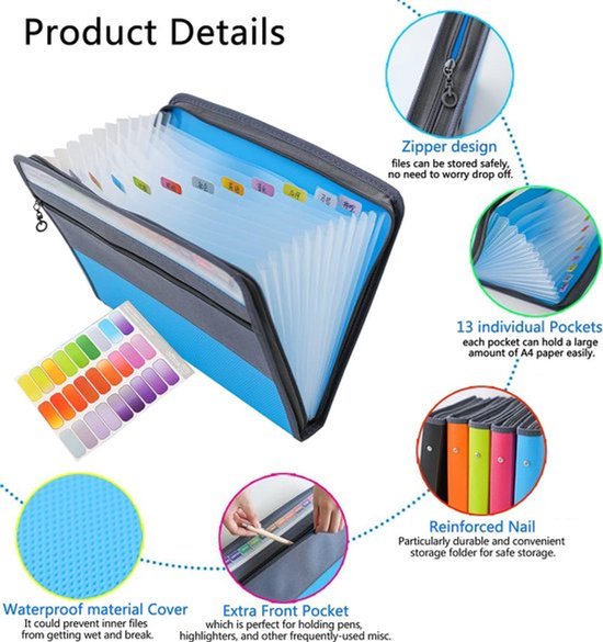 Projectmap - A4 - Uitvouwbare Dossiermap Met Tabs - 13 Vakken ...