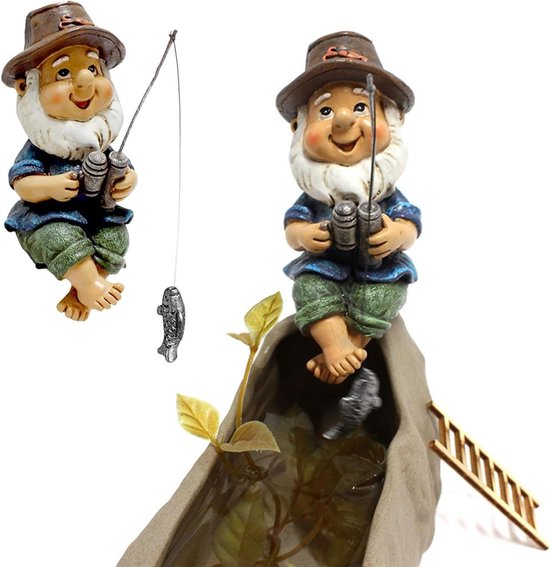 Vissen kabouter Sitter Grappige Tuinkabouters voor buiten ...