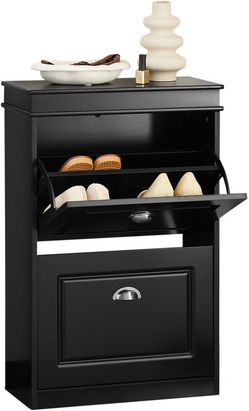 SoBuy FSR78-SCH Schoenenkast - Zwart Houtcomposiet met 2 Kleppen & 4 Planken | bol