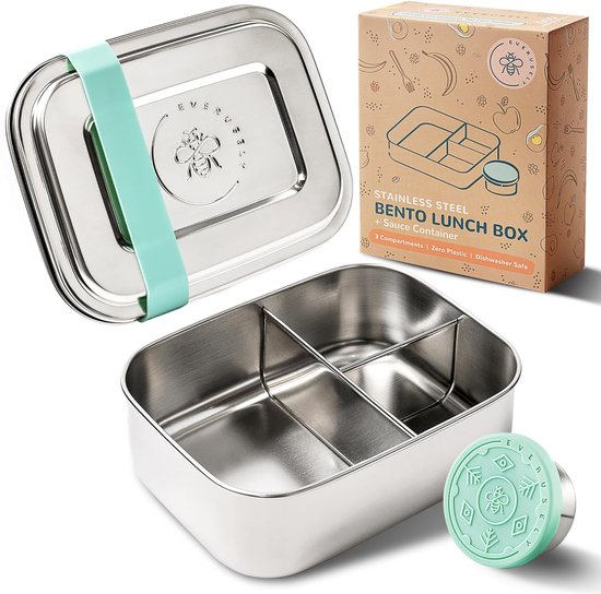 Bento Box voor kinderen - RVS lunchbox - 0,8 L - Groen | bol