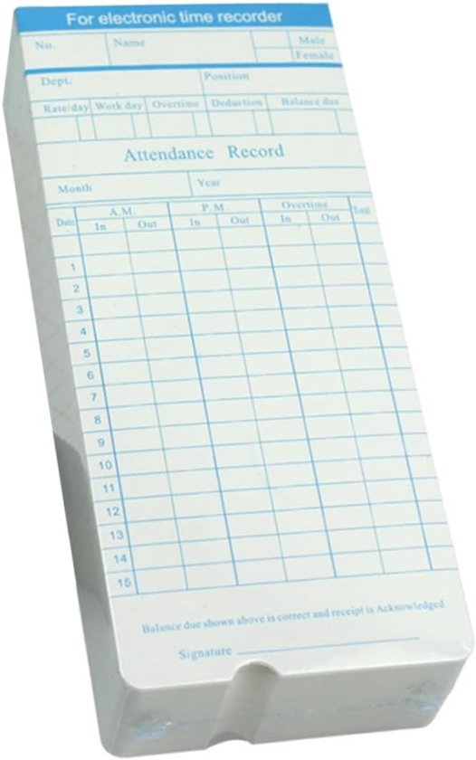 100 Sheets Attendance Card - Workers Clock Pyramid Time Cards ...