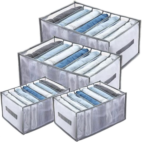 4 Pieces 7 Grids Folding Drawers Wardrobe Storage System Mesh Clothes ...