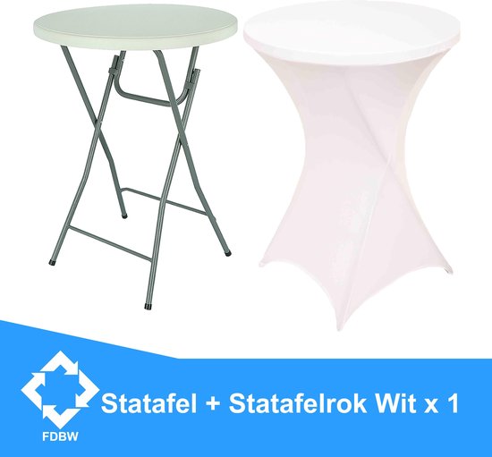 Statafel x 1 + Wit Statafelrok x 1 – 80 cm Dia x 110 cm hoog – Cocktailtafel – Hoge... | bol.com